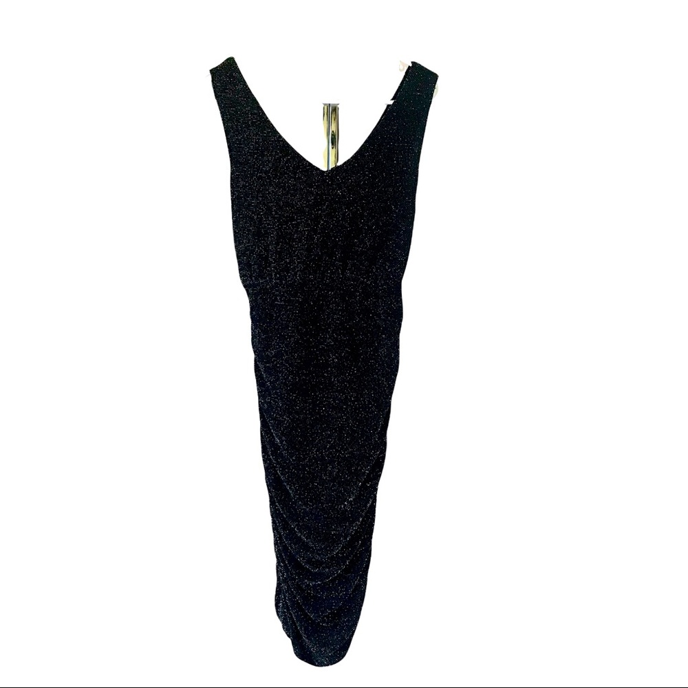 French Connection Small Black Gold Metallic Midi Dress - Gem